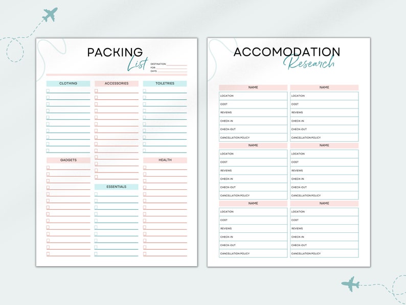 Editable Travel Planner,digital Planner, Printable Planner, Trip ...