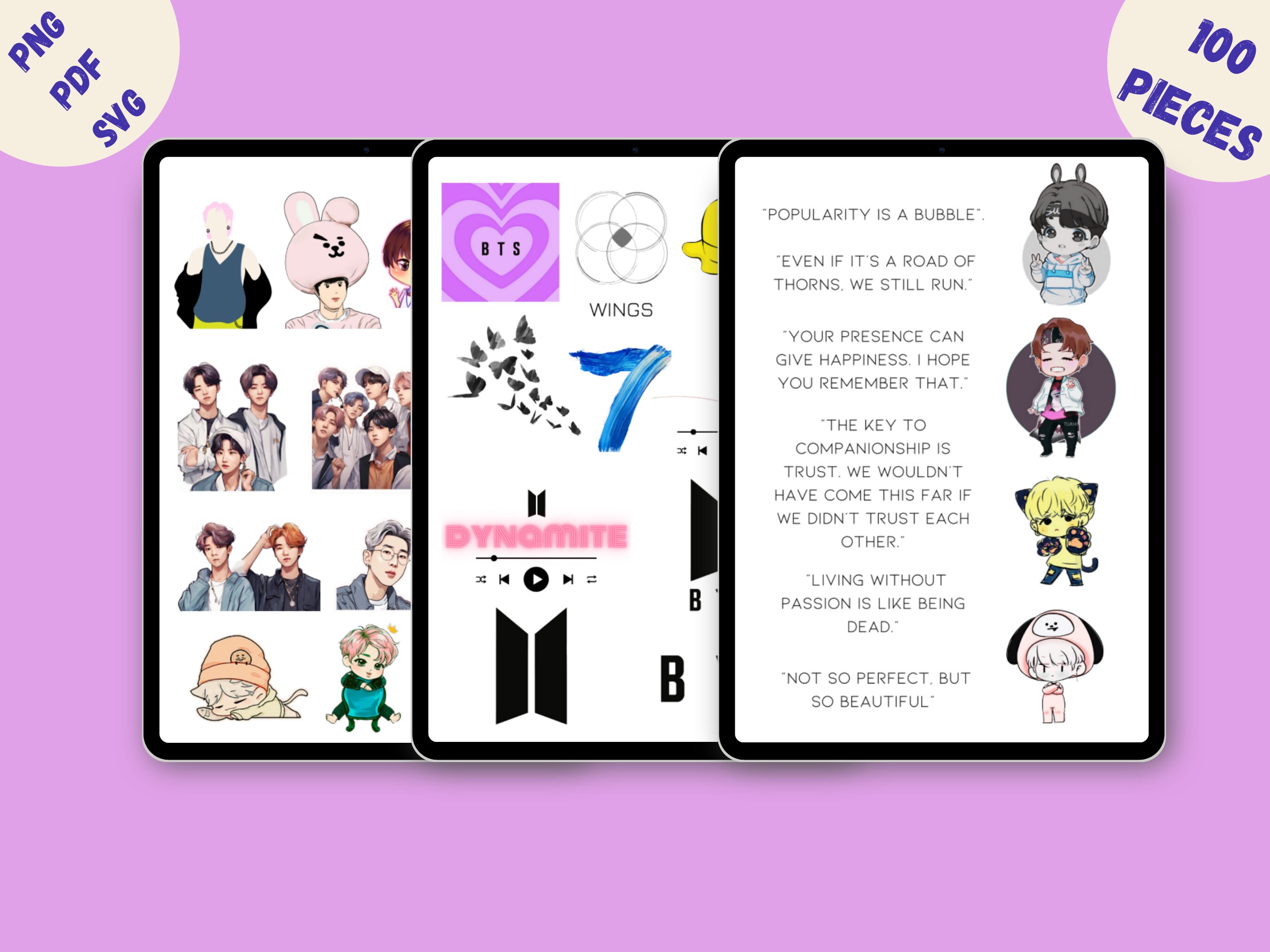 BTS 100 Stickers Pack Jungkook SVG Jimin SVG Jhope Svg Rm - Etsy