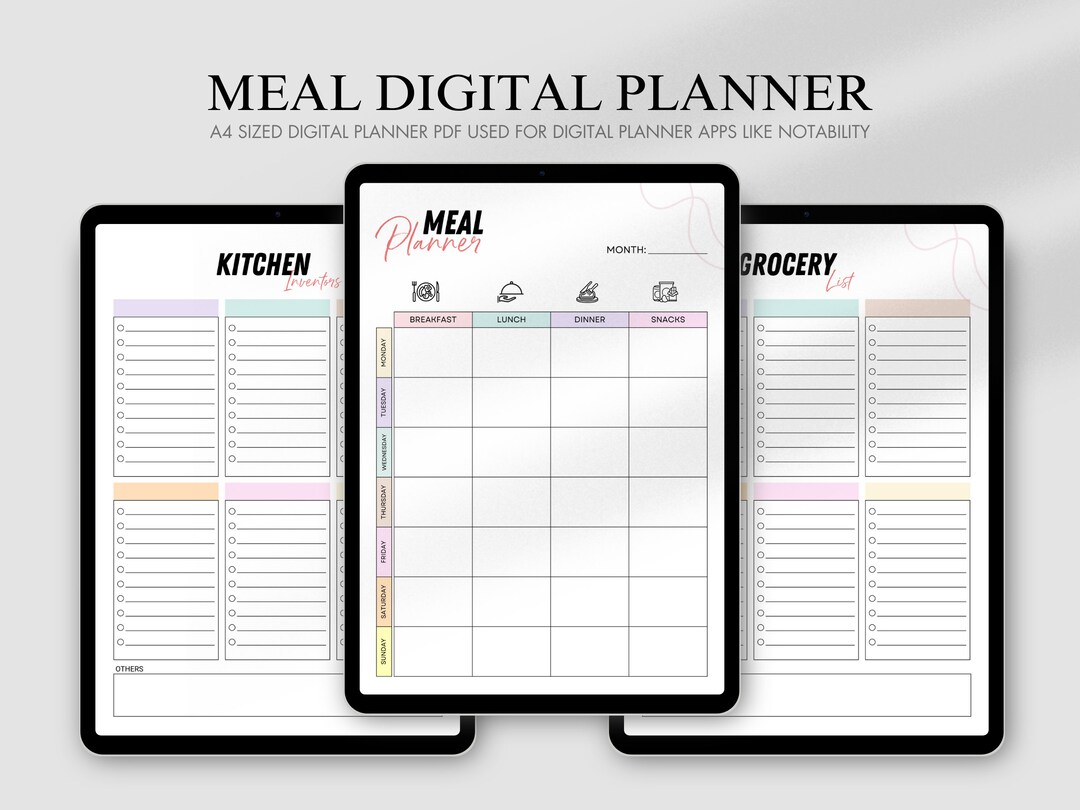 Editable Colorful Meal Planner Printable, Digital Planner, Weekly Meal ...