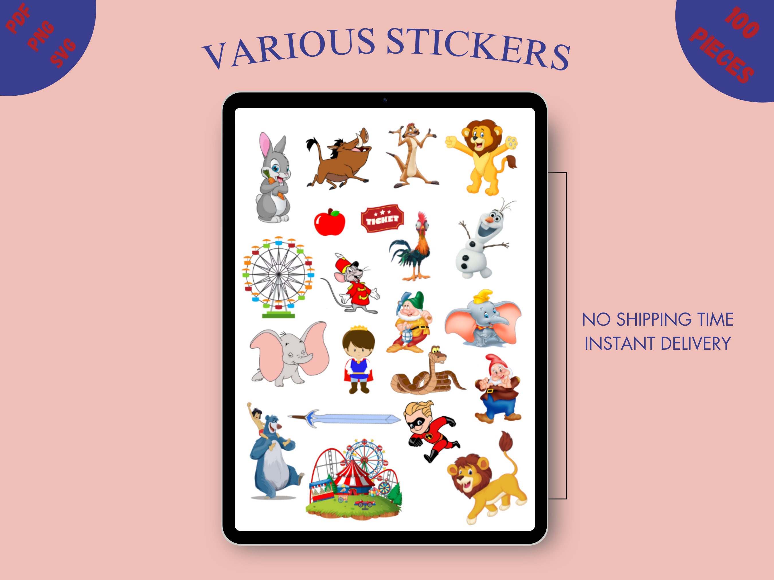 Disney 100 Stickers Pack, SVG ,PNG, PDF, Goodnotes Stickers, Onenote ...
