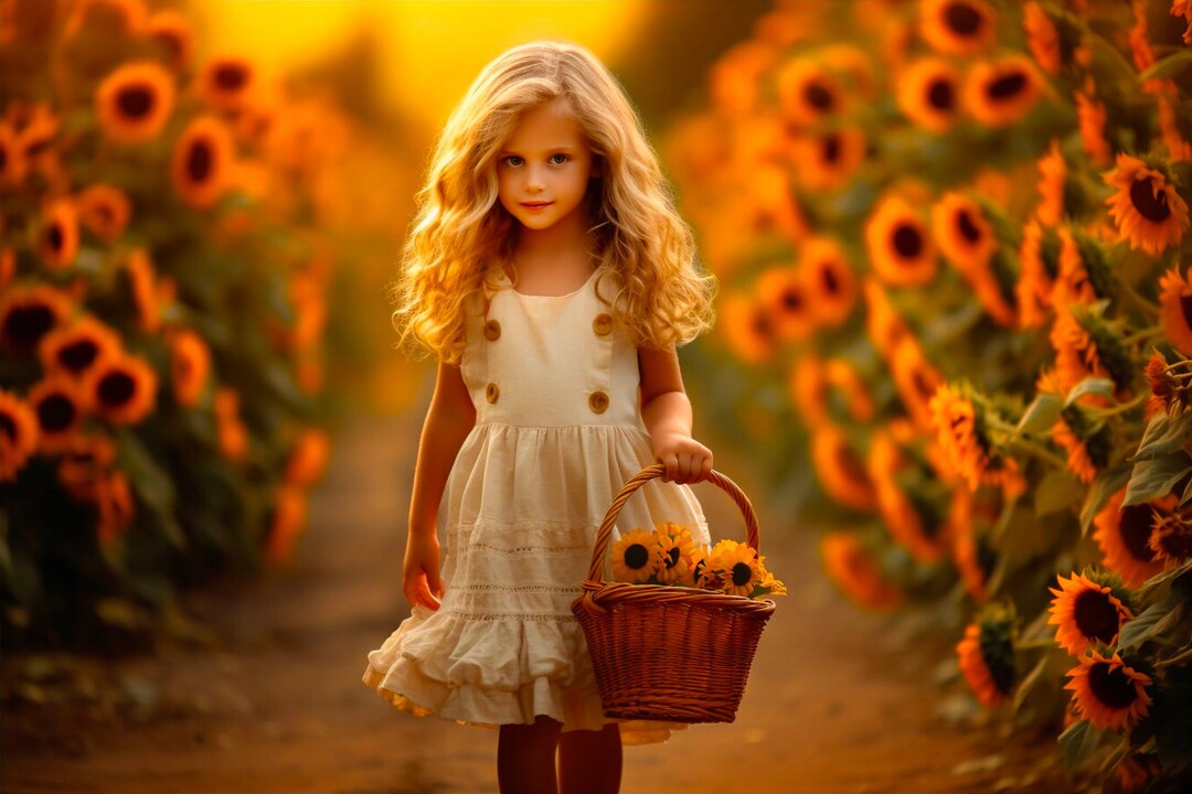 Sunflower Field Digital Backdrop, Portrait Digital Background, Summer ...