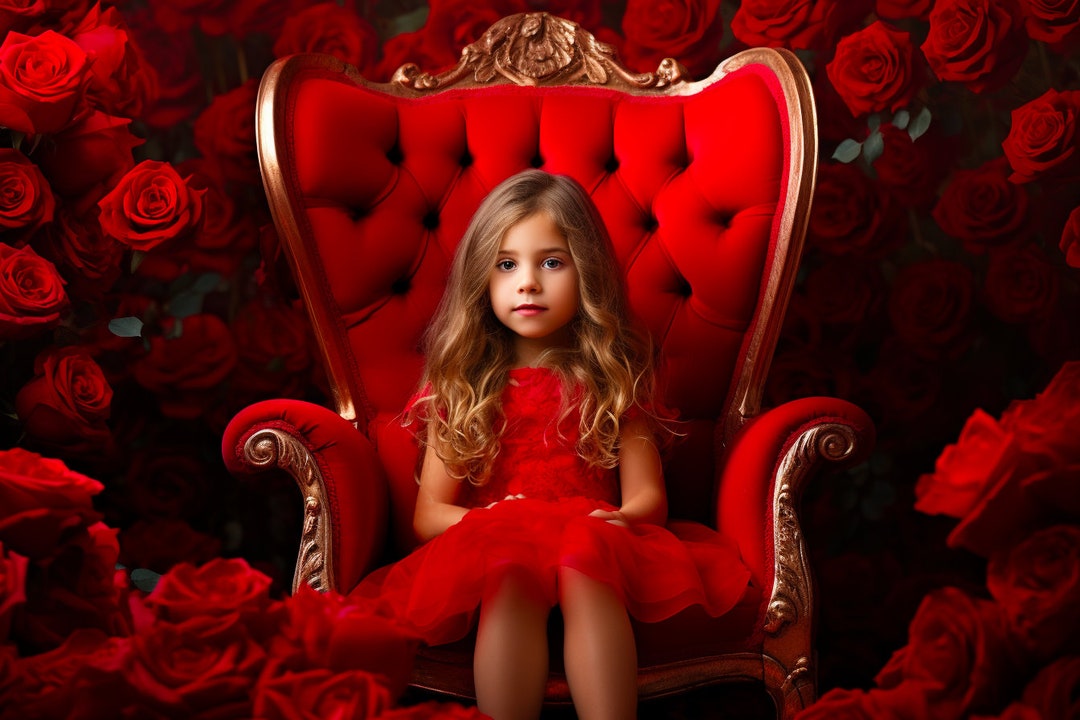Vintage Arm Chair in Red Rose Garden Digital Background, Fine Art ...