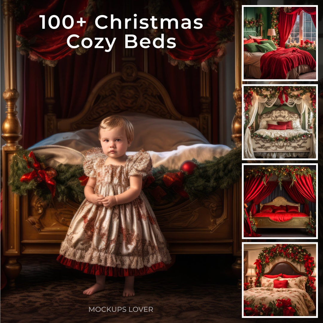 100 Premium Christmas Bed Photoshop Digital Backdrops, Studio ...