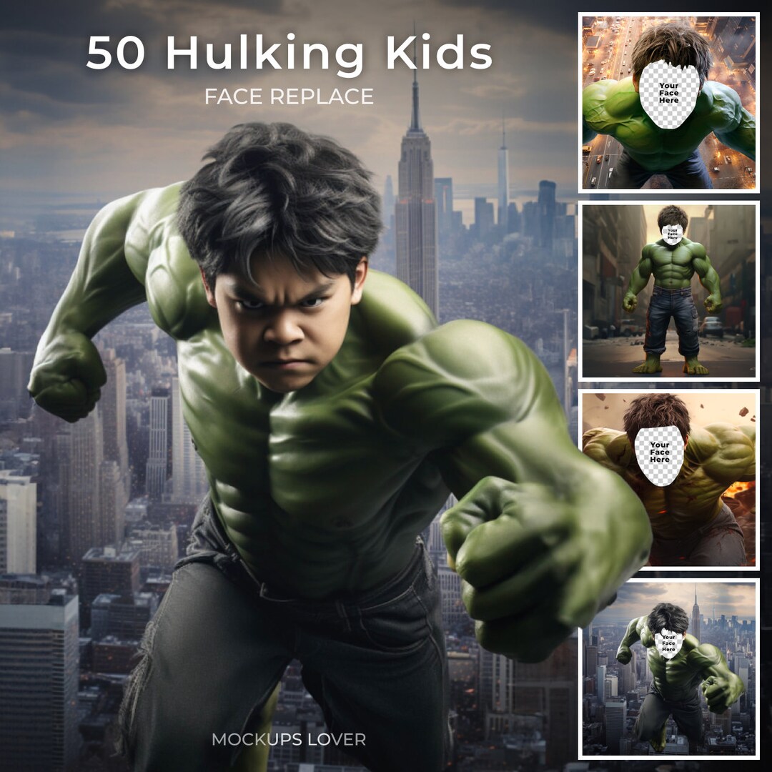 50 Hulking Kid Super Hero Face Replace Digital Overlays, Hulking ...