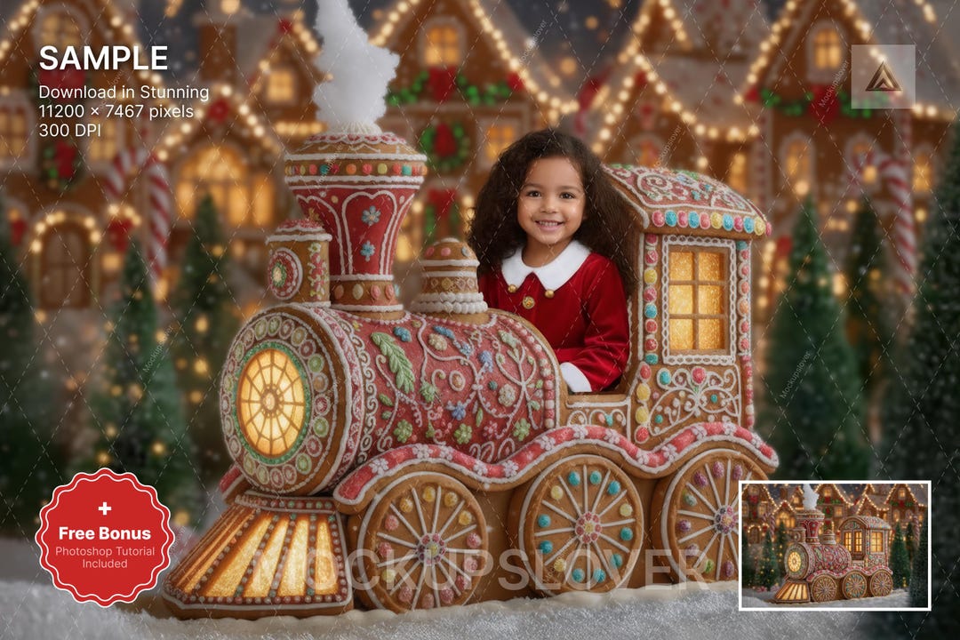 Christmas Train Digital Backdrop, Gingerbread, Bakery, Winter ...