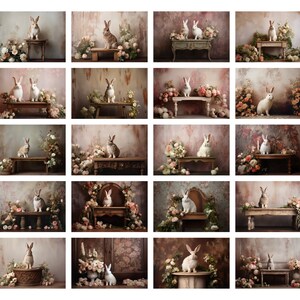 100 Vintage Bunnies Digital Backdrops, Easter Rabbit/bunnies Background ...