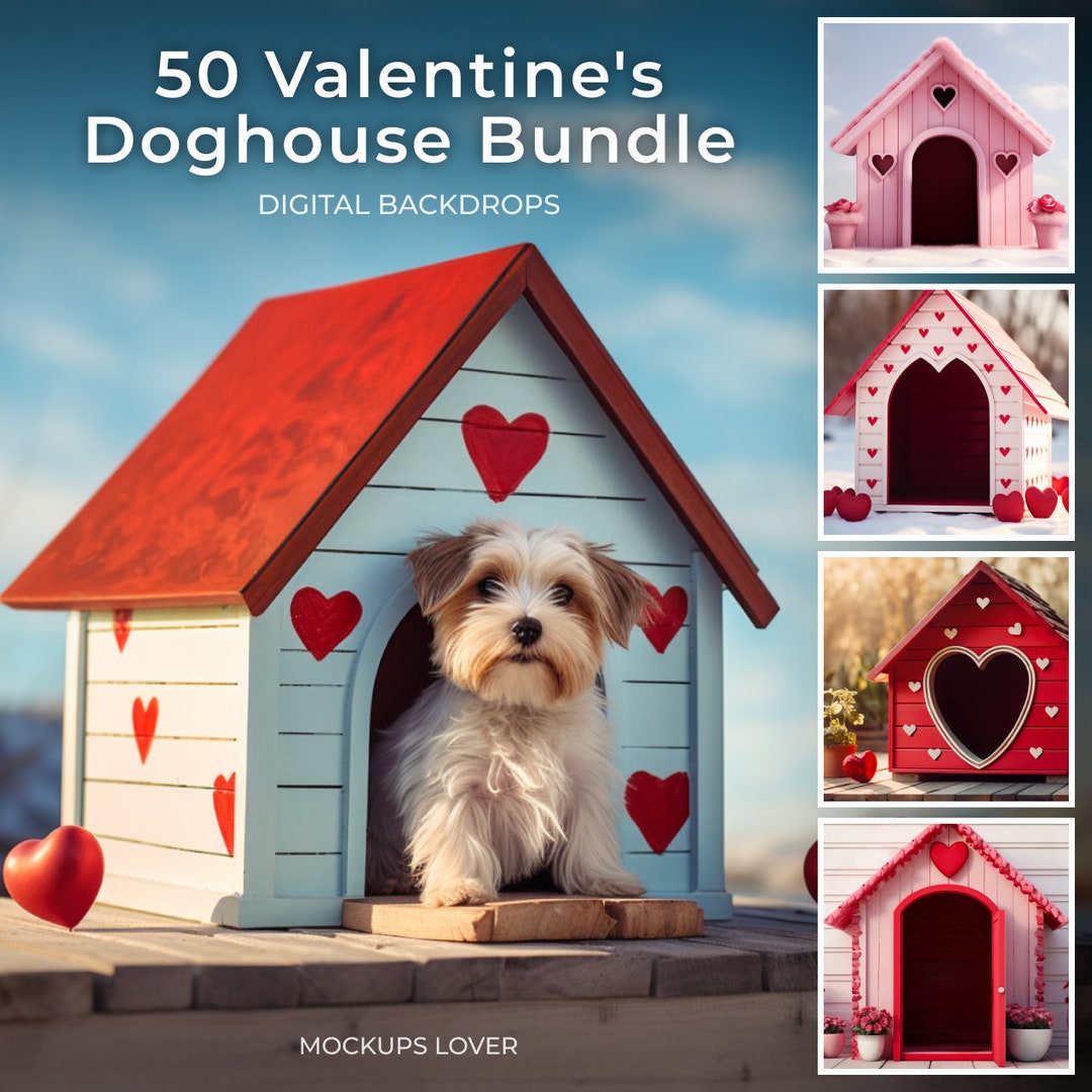Valentine's Day Dog Houses Digital Backdrops for Dogs and Cats, Dog ...