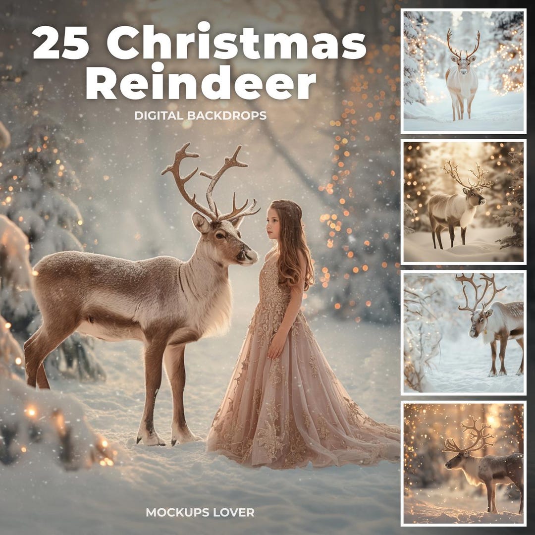 25 Christmas Reindeer Digital Background Bundle, Winter Wonderland ...