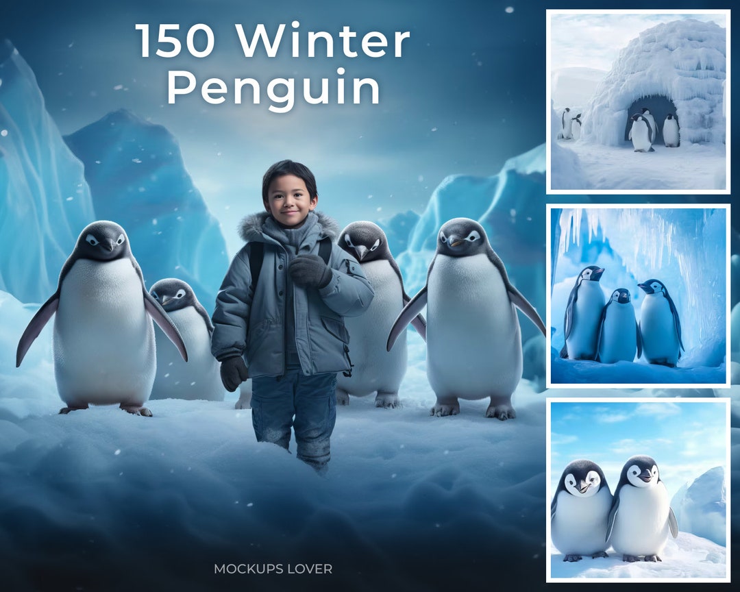 150 Penguin Christmas Digital Backdrops, Photography Composites ...