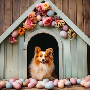Easter Dog House Digital Backdrop, Spring Easter Backdrop, Easter ...