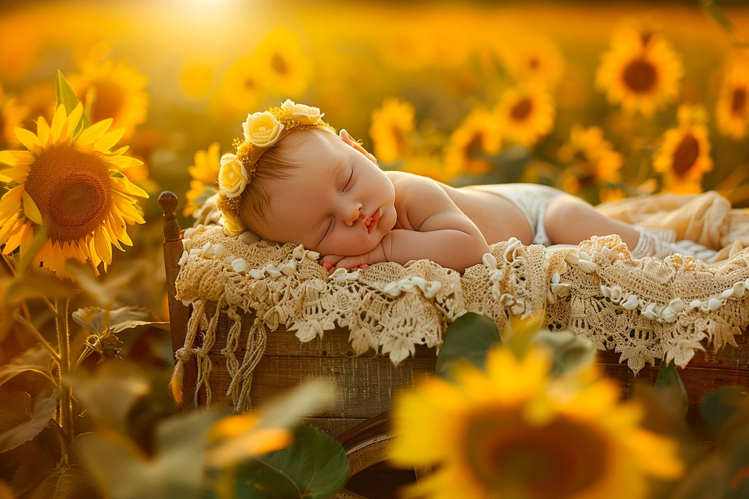 Sunflower Newborn Digital Backdrop, Baby Photography Background ...