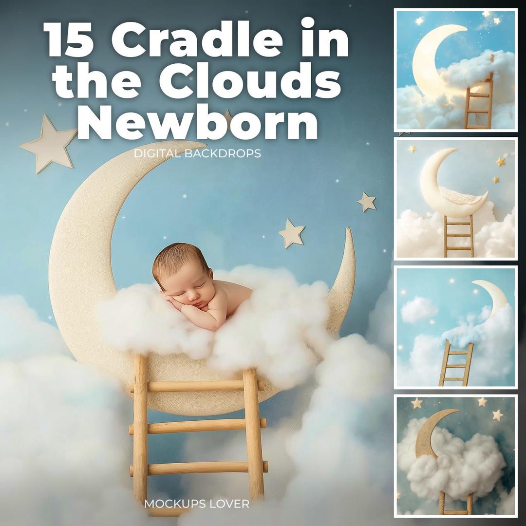 15 Newborn Digital Backdrop Bundle, Crescent Moon & Star, Studio ...