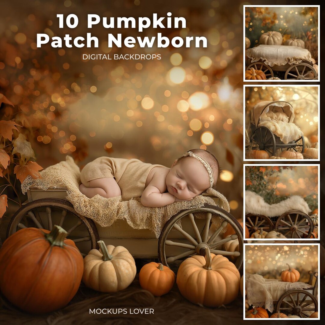 10 Fall Newborn Cart Digital Background, Autumn Baby Background ...