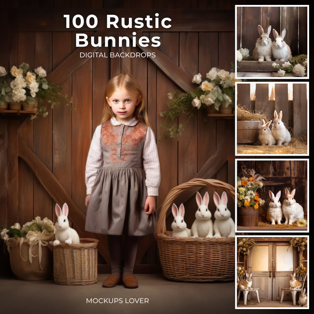 100 Rustic Bunnies Digital Backdrops, Easter Rabbit/bunnies Background ...