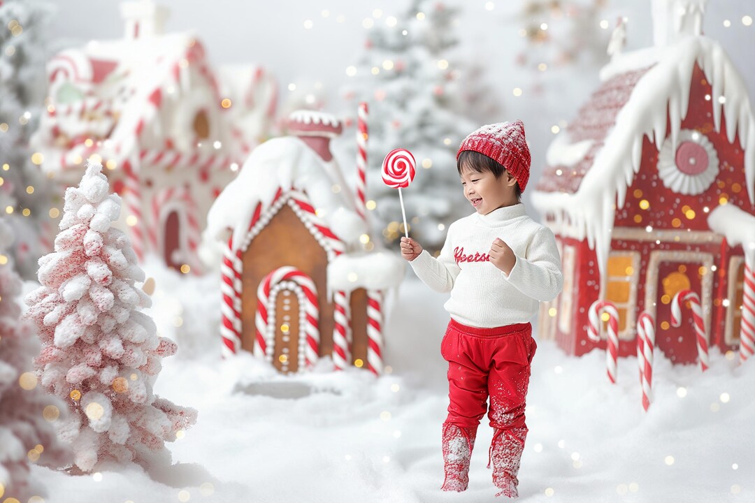 Christmas Gingerbread House Digital Backdrop, Winter Wonderland Photo ...
