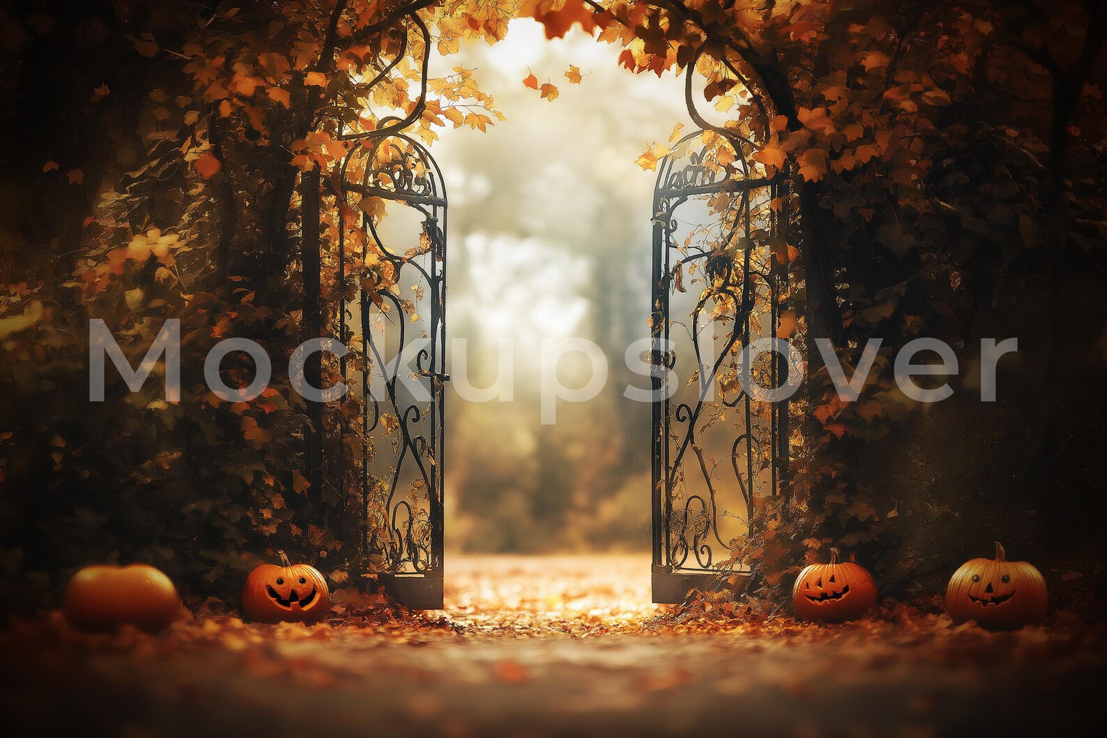 Fall Digital Background, Autumn Park Gate Digital Backdrop, Kids ...