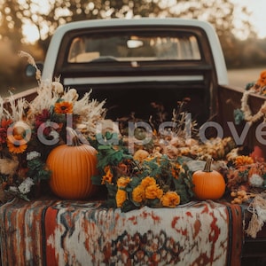 Autumn Digital Background, Fall Truck and Pumpkins, Fall Digital ...