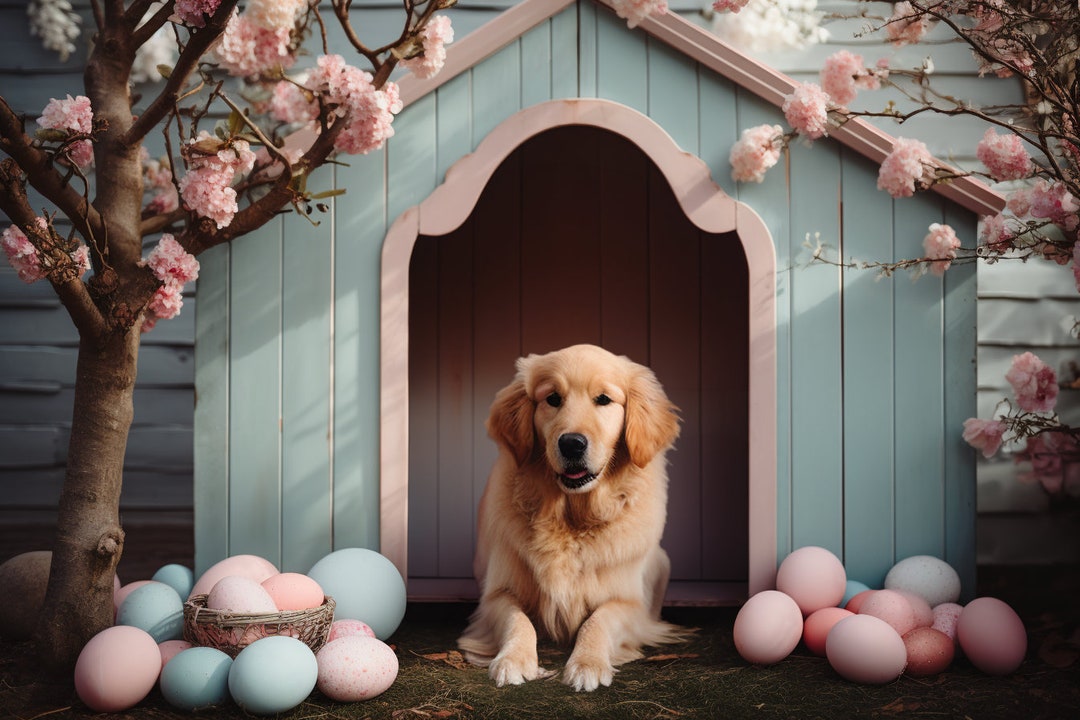 Easter Dog House Digital Backdrop, Spring Easter Backdrop, Easter ...
