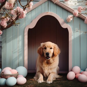 Easter Dog House Digital Backdrop, Spring Easter Backdrop, Easter ...