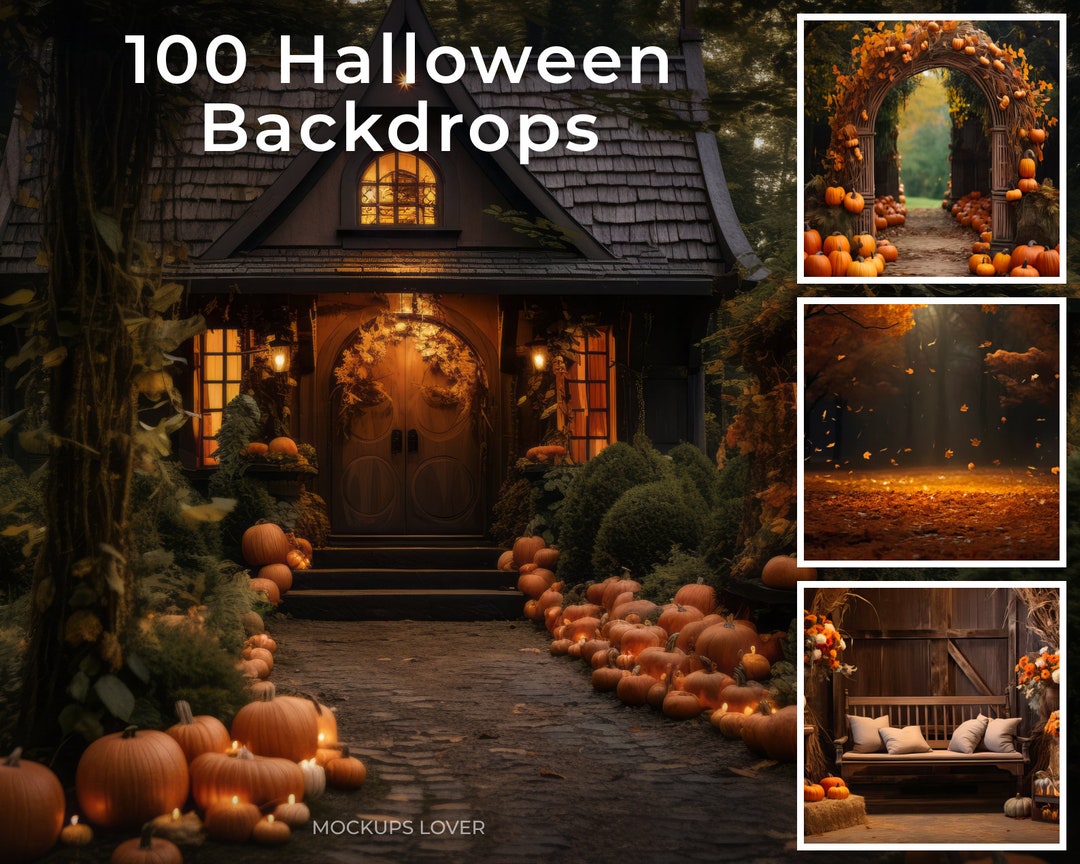 100 Halloween Digital Background, Jack O' Lantern Arch, Pumpkin Arch ...