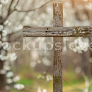 Spring Easter Cross Digital Background, White Blossom Digital Backdrop ...