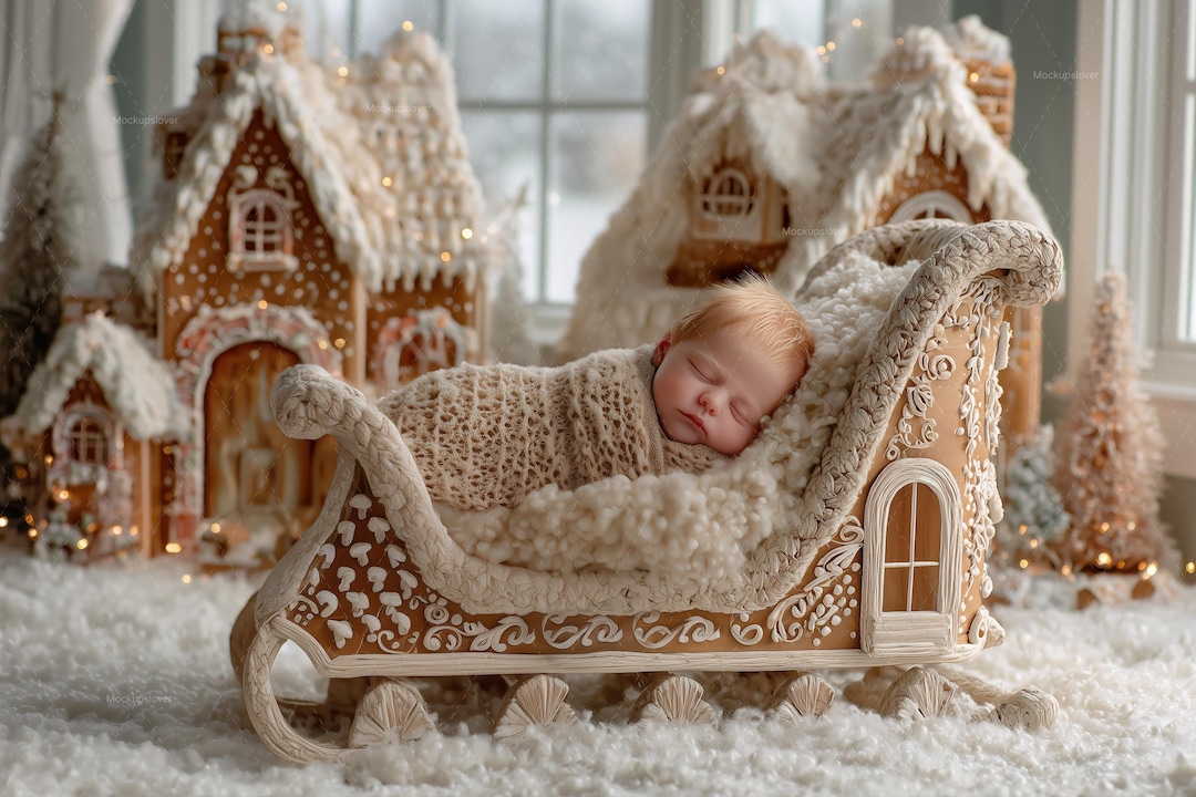 Christmas Gingerbread Cookies Sleigh Newborn Digital Backdrop, Studio ...