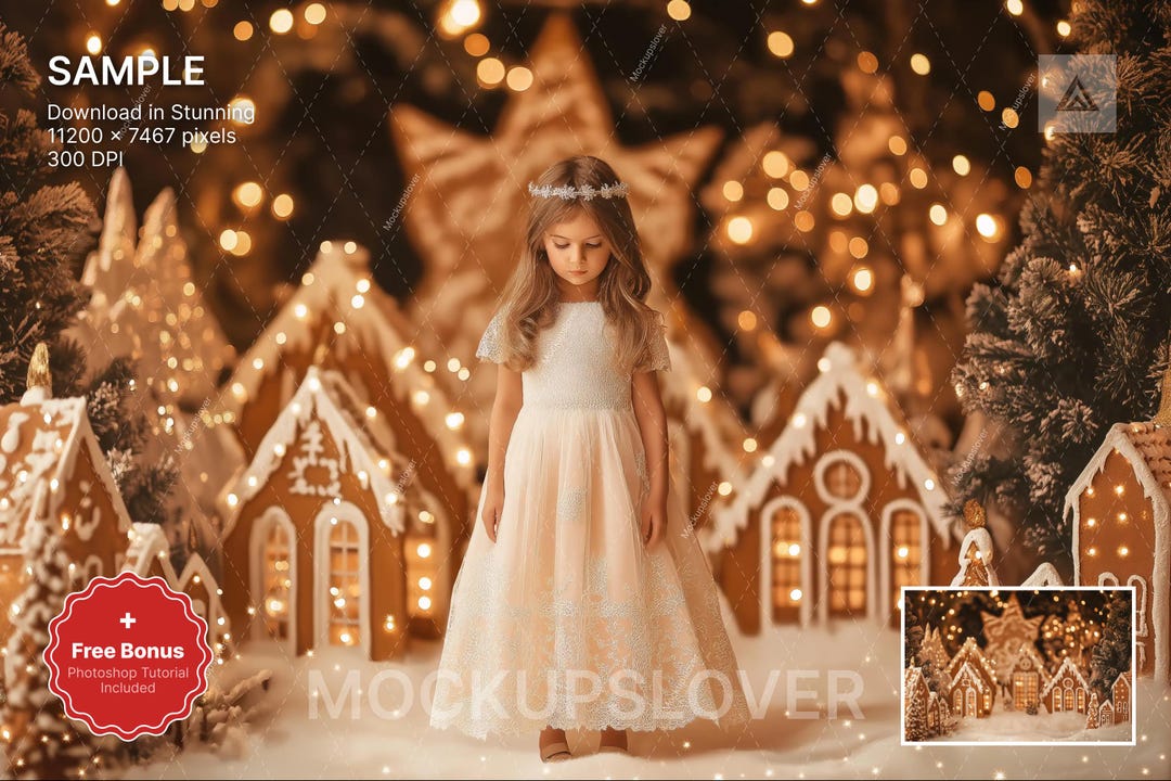Gingerbread House Digital Backdrop, Christmas Village Photo Background ...