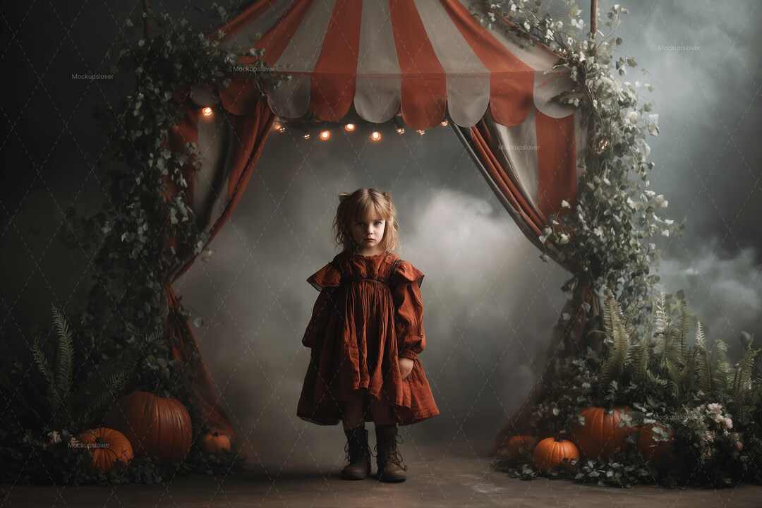 Halloween Clown Circus Digital Photo Background, Arch Backdrop, Smoke ...