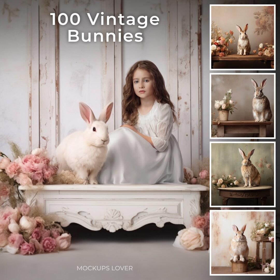 100 Vintage Bunnies Digital Backdrops, Easter Rabbit/bunnies Background ...