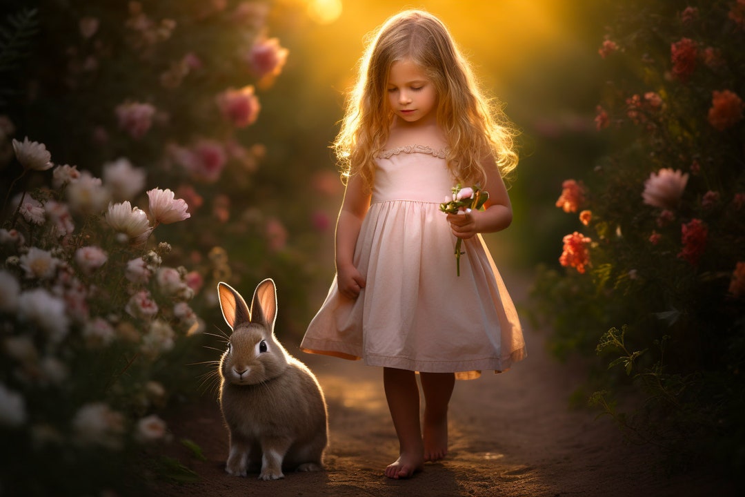 Spring Digital Backdrop, Easter Bunny Garden Path, Spring Digital ...