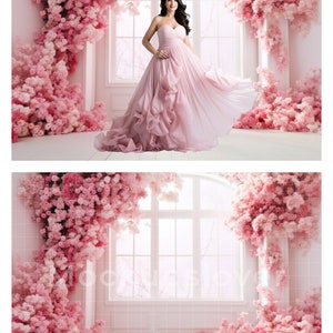 100 Pink Floral Digital Backdrop, Maternity Backdrop Overlays, Photo ...