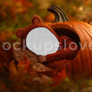 Fall Newborn Face Insert Pumpkin Digital Overlay Prop, Add Baby Face ...