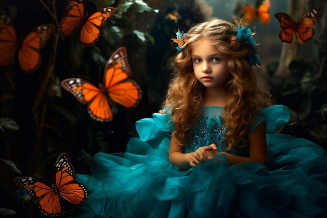 Butterfly Painterly Portrait Digital Background, Dried Flowers ...