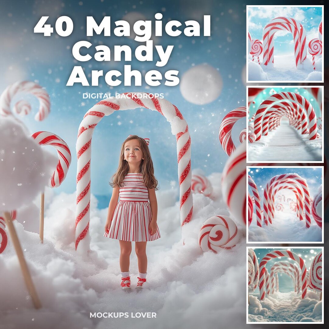 40 Christmas Candy Cane Arch Digital Background Bundle, Holiday ...