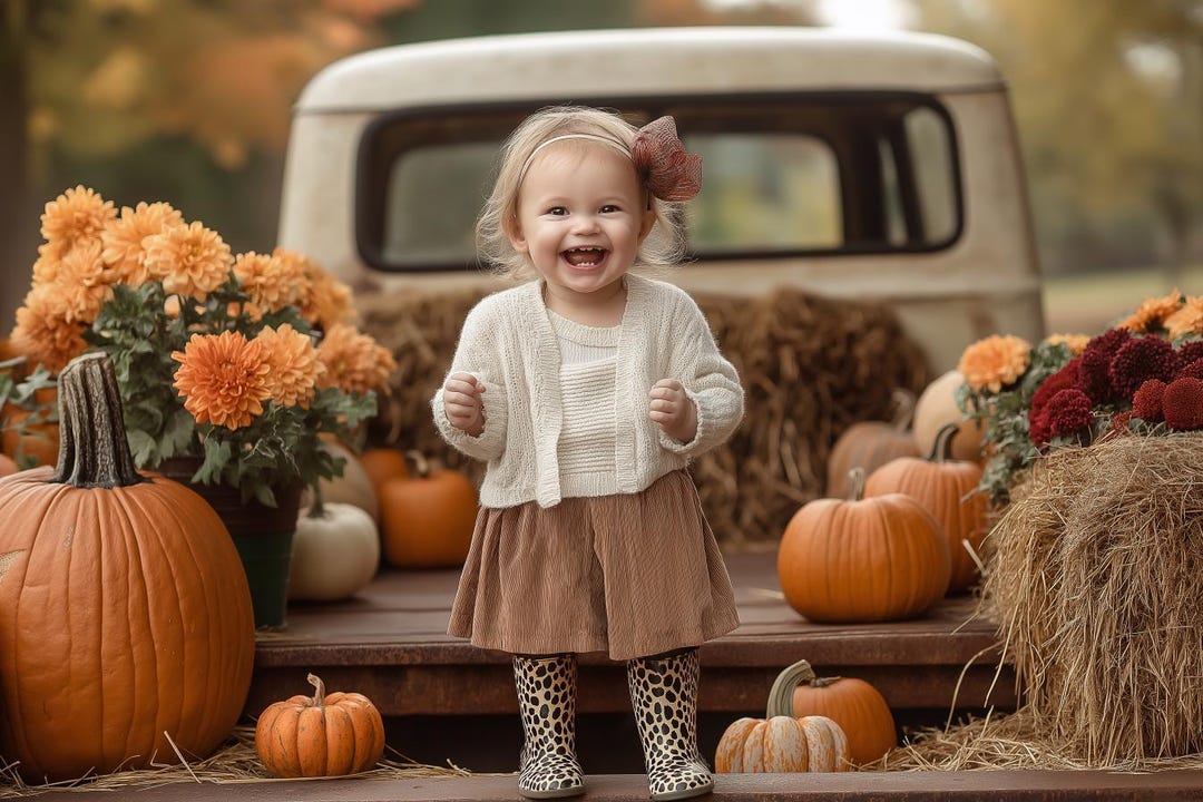 Autumn Digital Background, Fall Truck and Pumpkins, Fall Digital ...