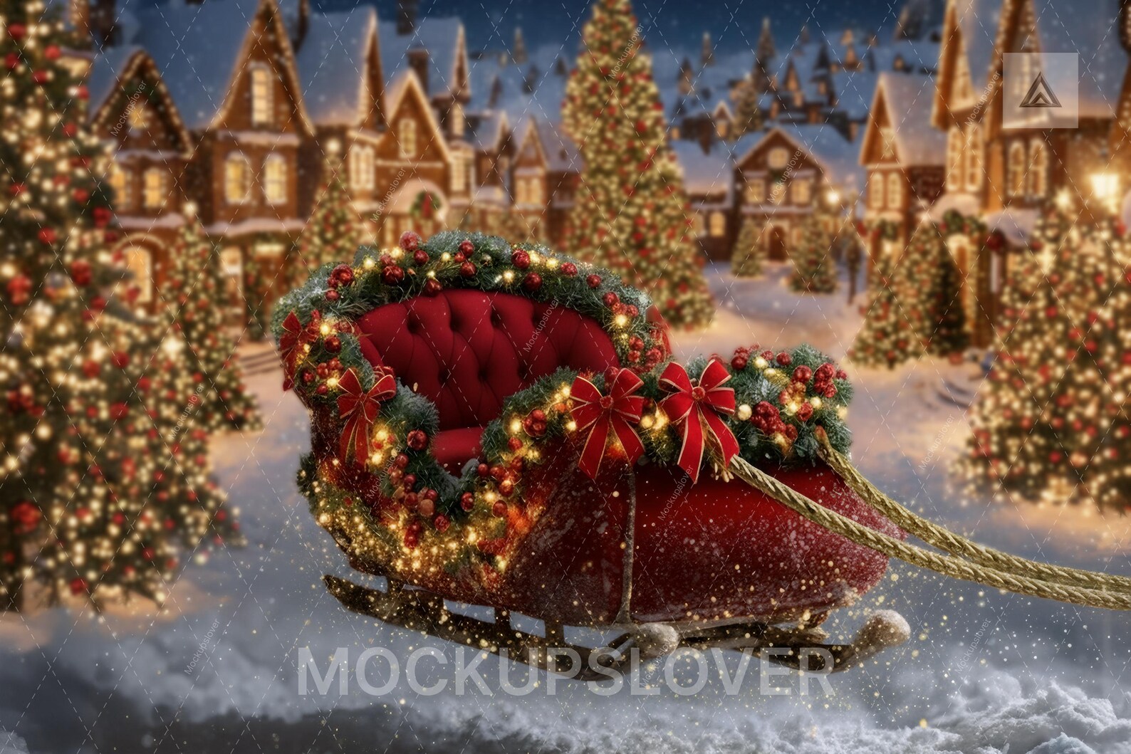 Christmas Santa Sleigh Digital Backdrop, Christmas Village Photo ...