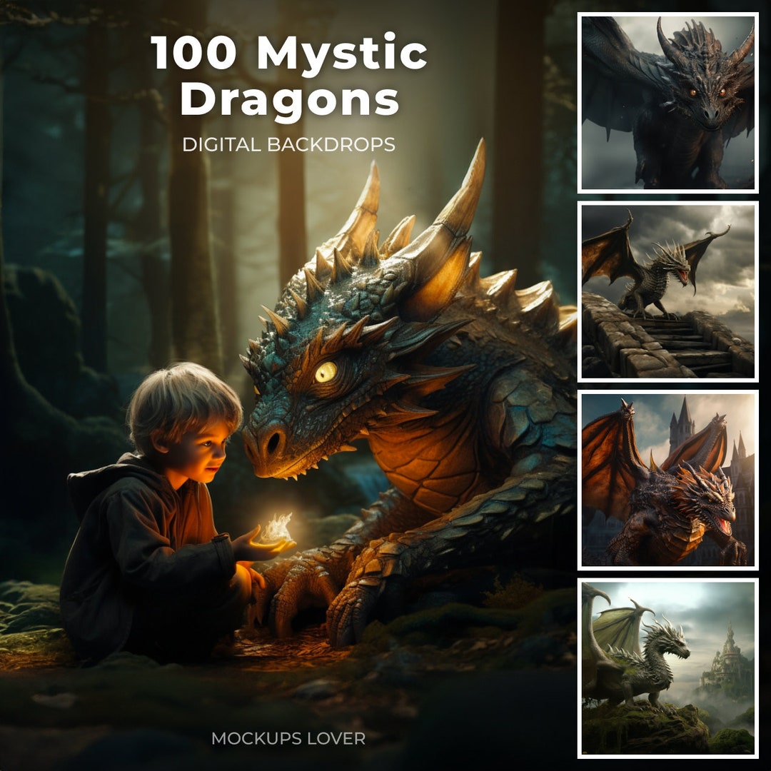 100 Dragon Digital Background Bundle, Mystical Flying, Magic Dragon ...