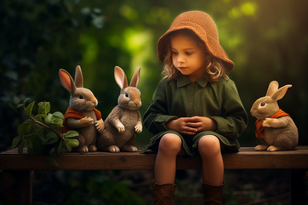 Spring Easter Bunnies Digital Background, Easter Backdrop, Photo ...