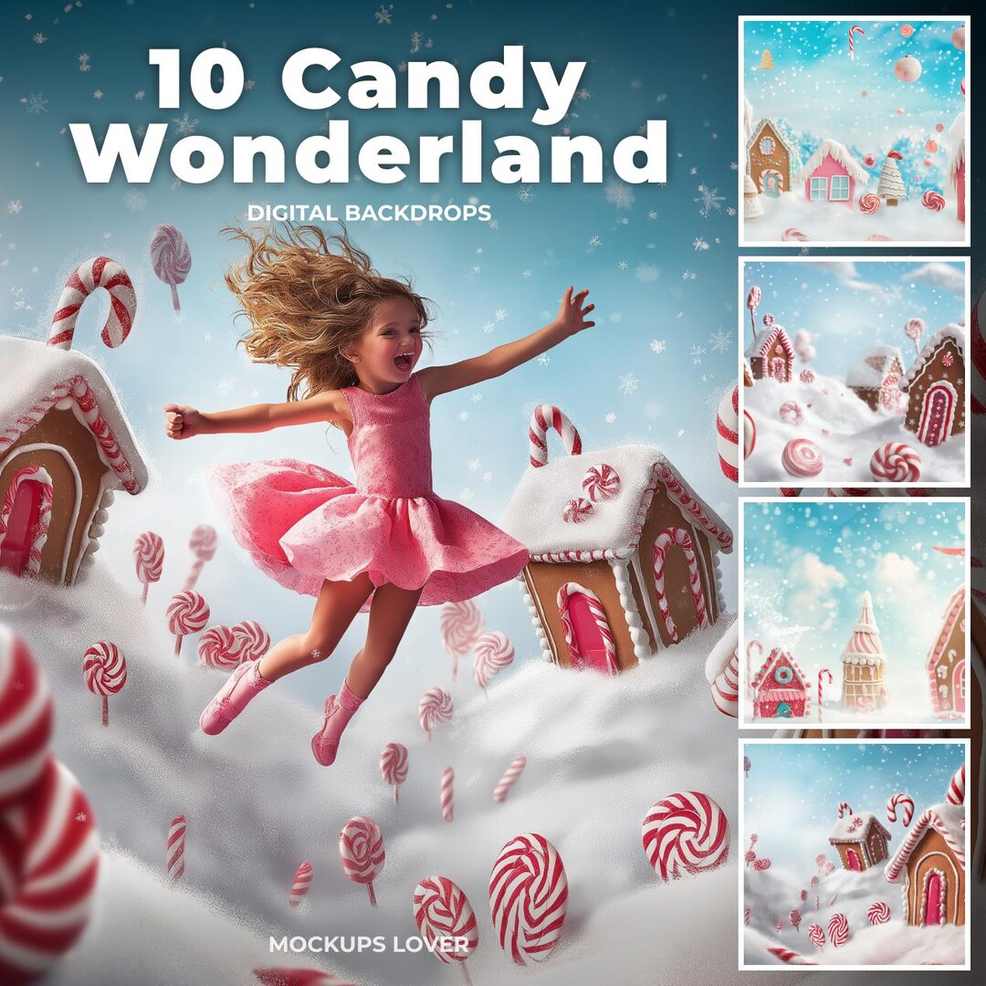 10 Candyland Christmas Digital Background Bundle, Xmas Village Backdrop ...