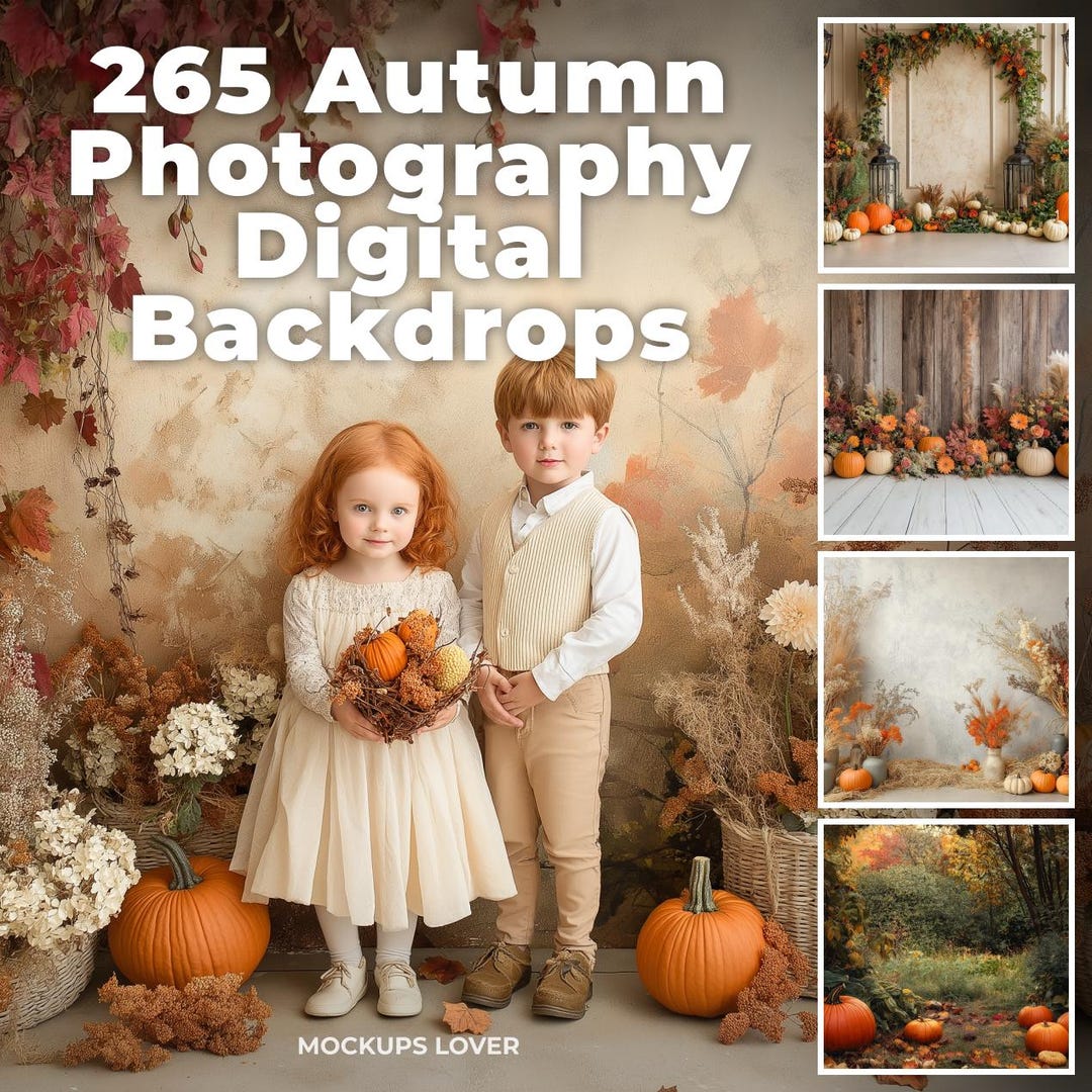 Autumn Digital Backdrop Bundle, Holiday Kids Prop, Pumpkin, Fall Leaves ...