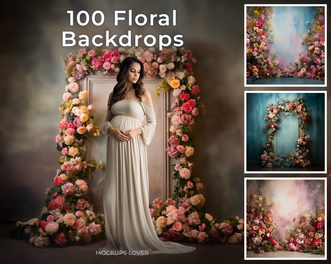 100 Floral Studio Digital Backdrop, Maternity Studio Photography ...