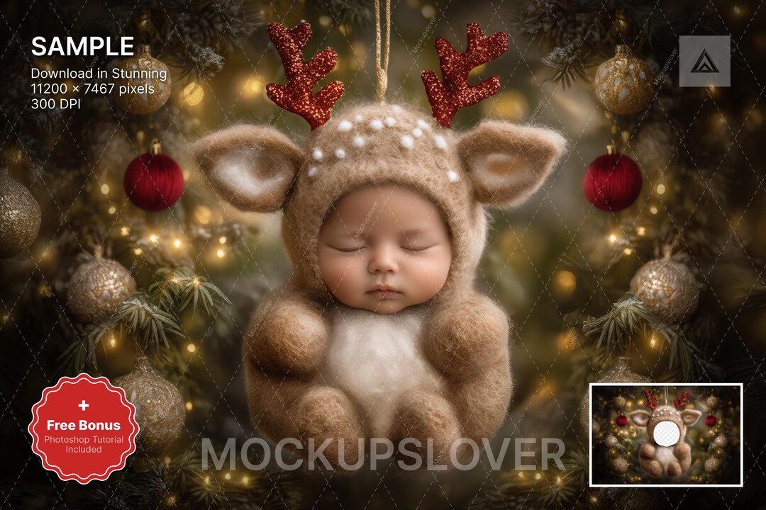Newborn Face Swap Overlay, Christmas Reindeer Digital Backdrop, Holiday ...