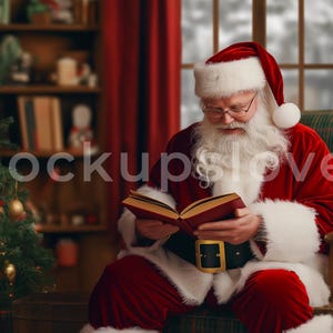 Christmas Santa Reading Book Digital Background, Holiday Portrait ...