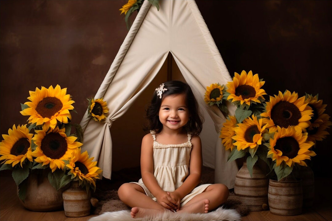Sunflower Tent Digital Backdrop, Summer Teepee Tent Backdrop, Portrait Idea, Digital Photography ...