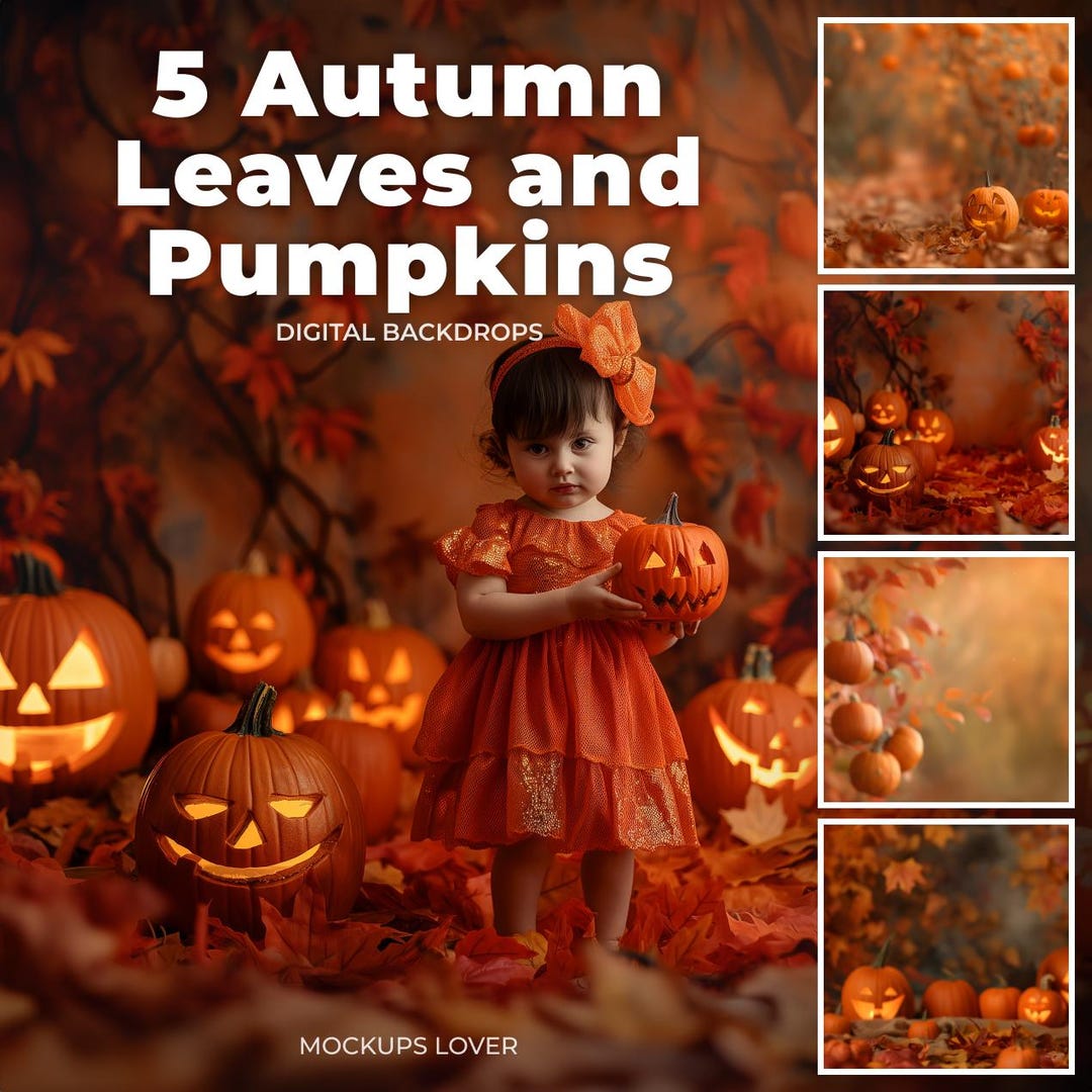 5 Fall Halloween Digital Background Bundle, Cute Halloween Kids ...