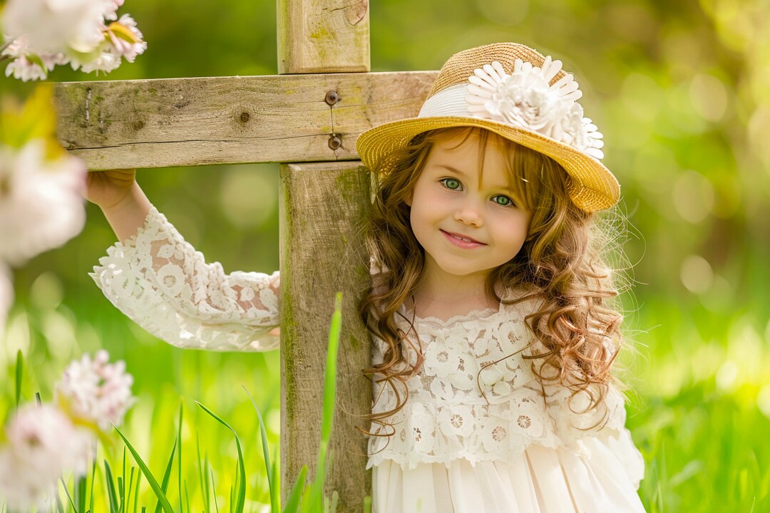 Spring Easter Cross Digital Background, White Blossom Digital Backdrop ...