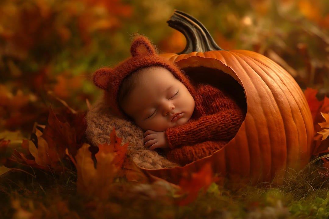 Fall Newborn Face Insert Pumpkin Digital Overlay Prop, Add Baby Face ...