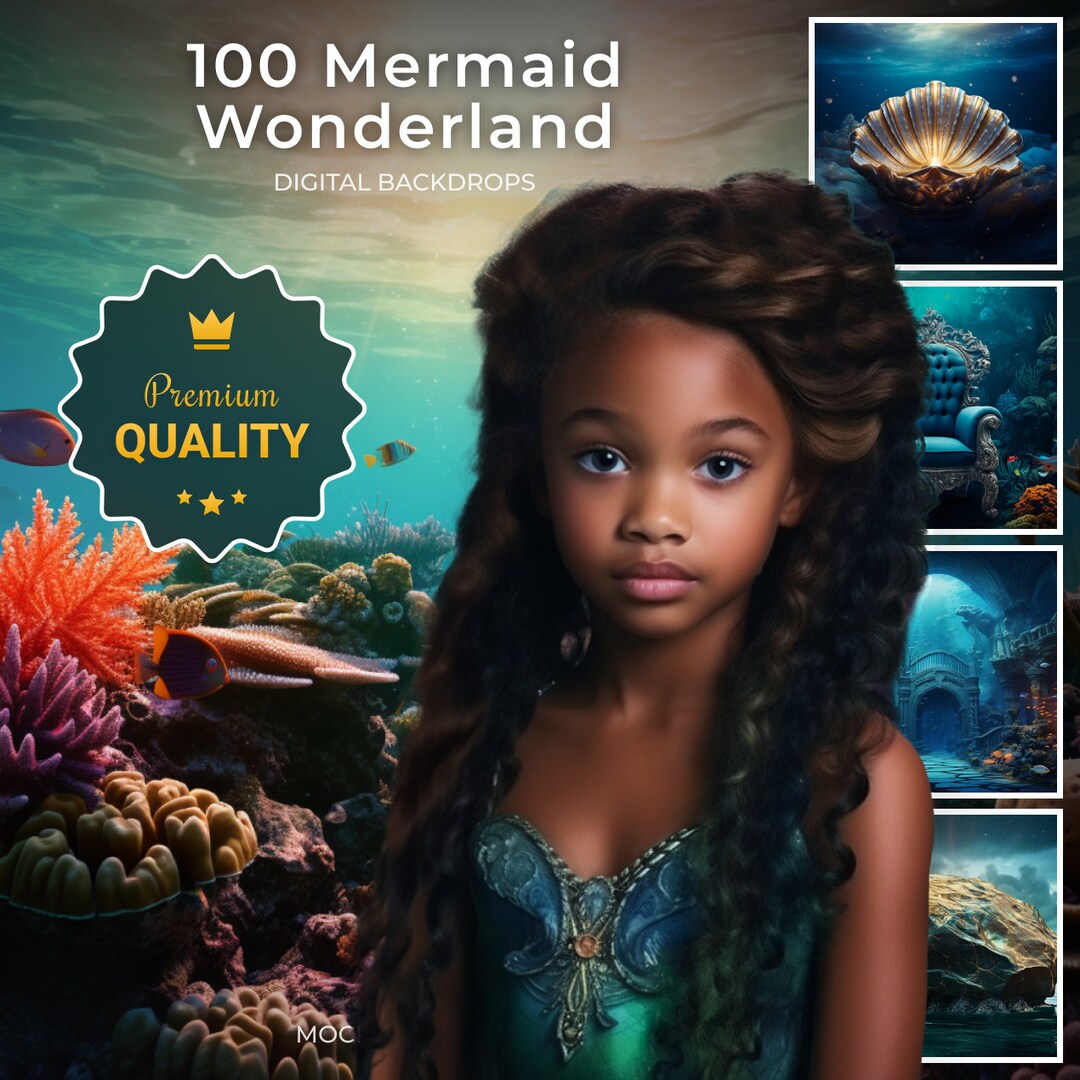 Mermaid Digital Backdrop, Mermaid Digital Background, Ocean Backdrop ...