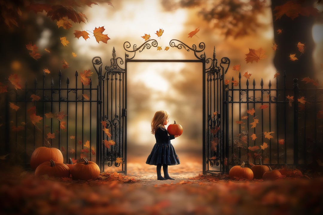 Fall Digital Background, Autumn Park Gate Digital Backdrop, Kids ...