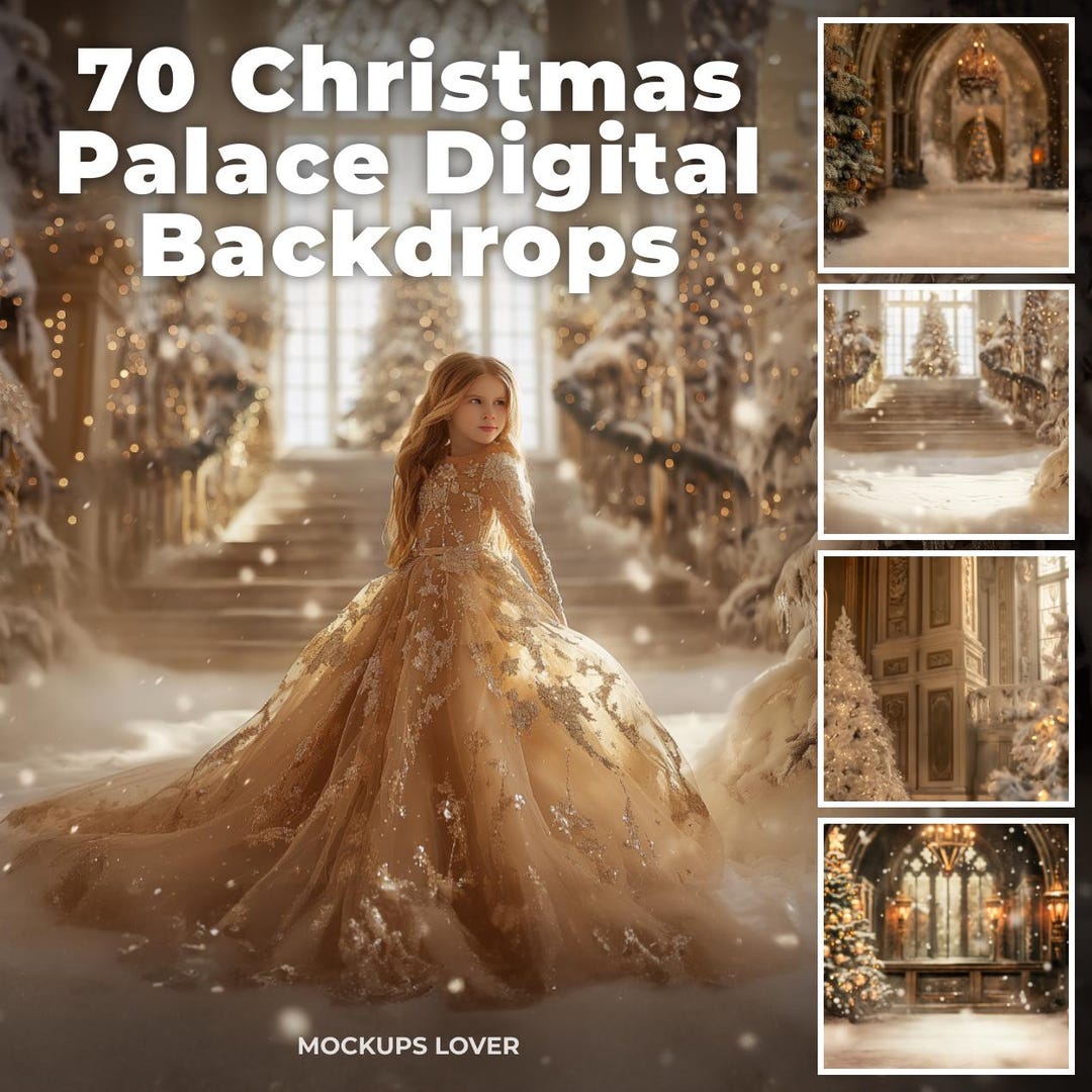 70 Christmas Palace Digital Backdrop Bundle, Winter Castle Digital ...